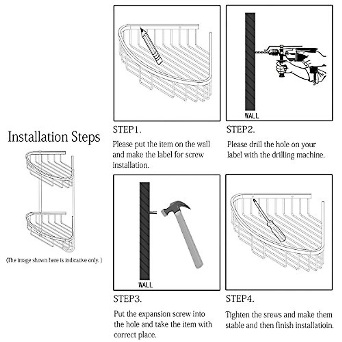 SUS 304 Stainless Steel Shower Caddy Basket Bathroom Corner 2-Tier Large Triangular Shower Basket Wall Mount Polished