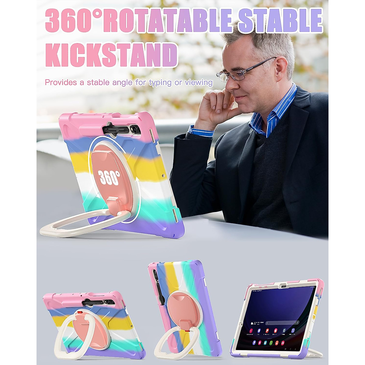 BRAECN Case for 12.4 Inch Samsung Galaxy Tab S9 Plus, S8+, S7+, S7 FE, Rugged Silicone Case with S Pen Holder, Handle Grip, Kickstand, Shoulder Strap, Colorful Pink