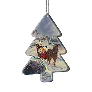 Disney - Mickey and Minnie Mouse - Evening Sleigh Ride – Thomas Kinkade Studios – 3” x 3.9” Tree Shaped Hanging Acrylic Print – Officially Licensed Collectible