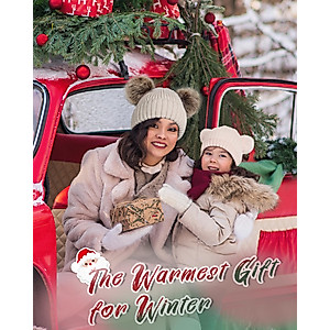 FURTALK Fleece Lined Cute Winter Beanie Hats for Women Girls Warm Knit Hats with Double Faux Fur Pom Poms