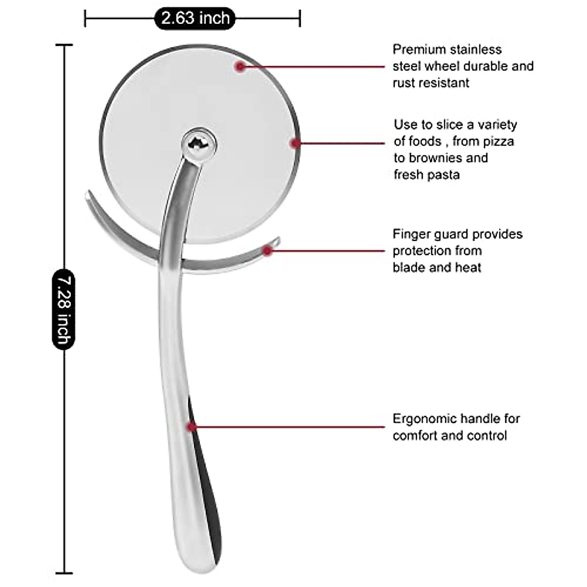 YNNICO Pizza Cutter with Ergonomic Handle, Stainless Steel Pizza Wheel Easy to Cut and Clean, Super Sharp Pizza Slicer, Dishwasher Safe