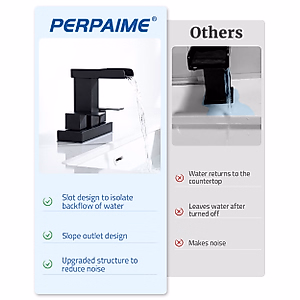 PerPaiMe Waterfall Bathroom Sink Faucet - 4 Inch Centerset Bathroom Faucet Two Handles, Matte Black Bathroom Sink Faucets for 2 or 3 Hole, Stainless Steel Vanity Faucet with Pop-Up Drain & Supply Line
