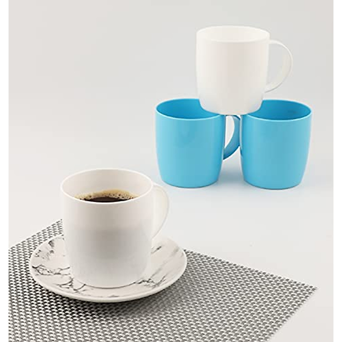 fulong Reusable Plastic Drinking Cup with Handle, BPA Free Microwave & Dishwasher Safe Food Grade PP 13 Ounce Coffee & Milk Mug Set of 5 (Blue)