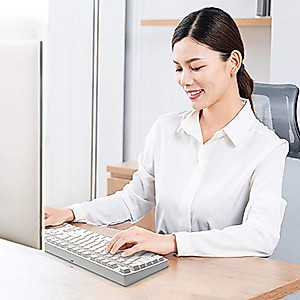 VELOCIFIRE Wireless Mechanical Keyboard, TKL02WS TKL 87 Key Ergonomic Linear Red Switches Mechanical Gaming Keyboard with White LED Backlit for Copywriters, Typists, and Programmers(White)