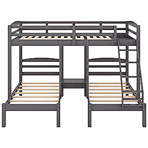 DEYOBED Full Over Twin & Twin Wooden Triple Bed Bunk Bed with Easy-Access Ladder - Functional Sleep Arrangement for Kids, Teens, Adults