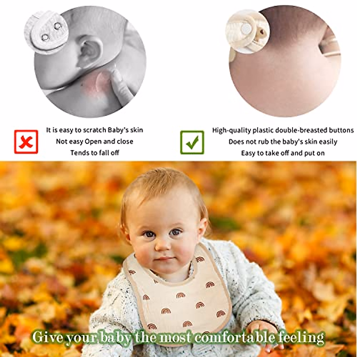 DOSMINE Muslin Baby Bibs Baby Drooling Bibs Button Bibs Unisex 6-Layer Bibs Organic Cotton Baby Drool Bibs for Teething Feeding Bibs