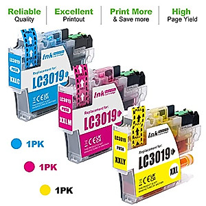 EXCERCUS Compatible LC3019 XXL Ink Cartridges Replacement Work for Brother MFC-J6530DW MFC-J6930DW MFC-J6730DW MFC-J5330DW Printer 3-Pack (1LC3019C, 1LC3019M, 1LC3019Y)