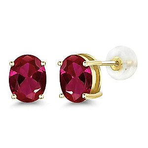 Gem Stone King 14K Gold 8X6MM Oval Gemstone Birthstone Stud Earrings | Gold Earrings for Women