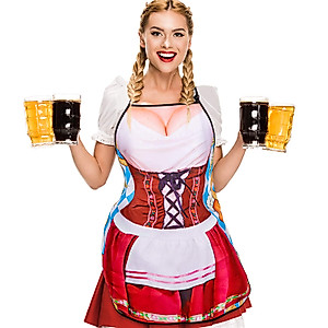 Whaline 2Pcs Oktoberfest Apron, Female Dirndl Costume Outfit, German Oktoberfest Dress, Novelty Apron for Kitchen Cooking BBQ Party (Red, Green)