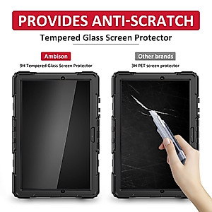Compatible with Samsung Galaxy Tab A8 10.5 Inch Case 2022, [Kids Proof] Ambison Full Body Protective Case with 9H Tempered Glass Screen Protector, 360° Rotatable Kickstand & Hand Strap (Black)