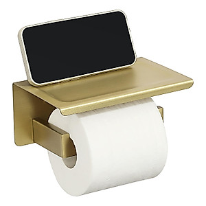 Alise Toilet Paper Holder,Bathroom Tissue Holder with Shelf,SUS304 Stainless Steel Toilet Paper Roll Holder Storage Dispenser,Self Adhesive or Wall Mount Drilling Paper Rack, Gold GYT5000-G
