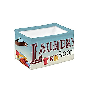 Laundry Room Storage Bins for Organizing, Decorative Large Closet Organizers with Handles Cubes - 1 Pack Fabric Baskets for Shelves, Closets, Laundry, Nursery, Washing Clothes Illustration with Words