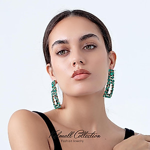 KELMALL Elegant Rhinestone Rectangle Dangle Earrings for Women - Sparkly Crystal Geometric Drop Statement Jewelry