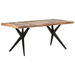Tidyard Dining Table Reclaimed Wood Tabletop Powder-Coated Steel Legs Industrial Style Table for Kitchen, Bistro, Home Furniture 70.9 x 35.4 x 29.9 in