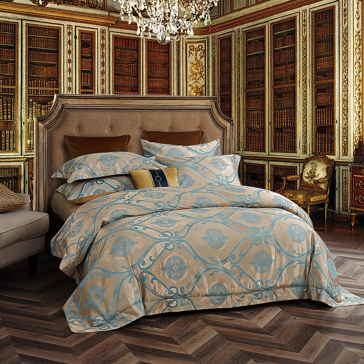 Queen - 6 Piece Bedding Duvet Cover Set, Luxury Jacquard Top, 100% Soft Combed Cotton Inside, Superior Comfort, Breathable, All-Season, Machine Washable, DM804Q