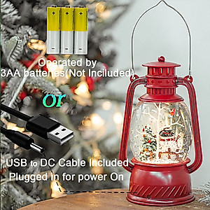 TIJNN Christmas Snow Globe Lantern 9", Battery Operated Lighted Swirling Glitter Lantern with Timer for Christmas Home Decoration, Snowman (red