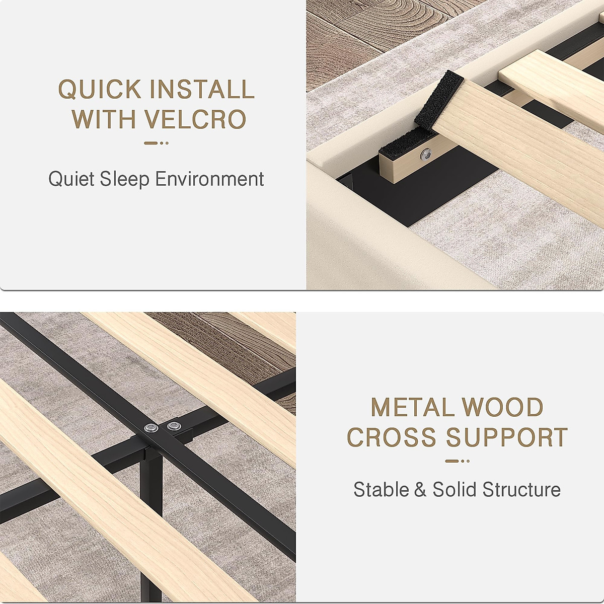 VECELO Queen Size Platform Bed Frame with Height Adjustable Upholstered Headboard, Modern Mattress Foundation,Strong Wood Slat Support, No Box Spring Needed, Easy Assembly