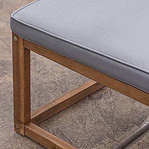 Walker Edison Villa Modern Acacia Wood Patio Chair and Ottoman Set with Cushions, 35 Inch, Brown