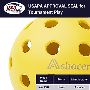 Asbocer Pickleball Balls, USAPA Approved Pickleballs, 12-Pack 40 Holes Outdoor Pickleball Balls with Mesh Bag, High Elasticity & Durable Yellow Pickle Balls for All Style Pickleball Paddles