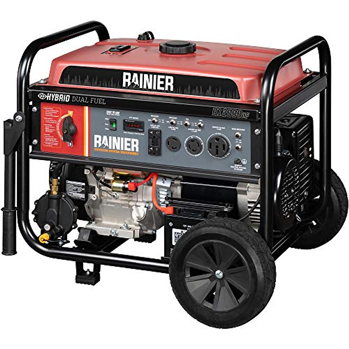 RAINIER R12000DF Dual Fuel (Gas and Propane) Portable Generator with Electric Start - 12000 Peak Watts & 9500 Rated Watts - CARB Compliant - Transfer Switch Ready