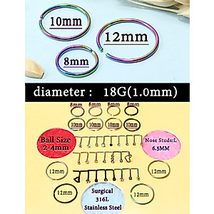 Gadeaila 18G Nose Ring Studs 18 Gauge Surgical Steel L Shaped Nose Studs Nose Rings Hoop Diamond Heart Hypoallergenic Nostril Piercing Jewelry Silver Rose Gold Black Rainbow Nose Jewelry
