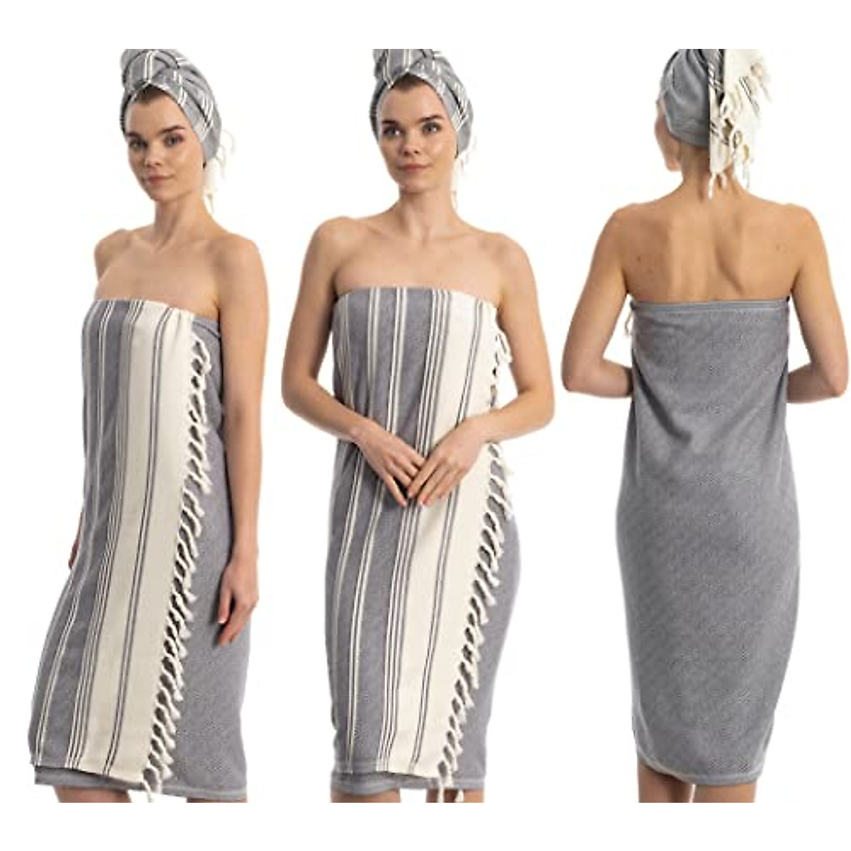 DEMMEX Ultra Soft Turkish Bath and Beach Towel - 100% Organic Cotton, Lightweight Quick-Dry Peshtemal, Prewashed, Diamond Weave, Oeko-TEX Certified, 71x36 - Luxury Beach, Spa, Bathroom Use, Dark Gray