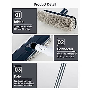 MEXERRIS Floor Scrub Brush with Long Handle - Stiff Carpet Deck Brush 2 in 1 Floor Scrubber Cleaning Grout Brush for Tile, Bathroom, Shower, Sink, Bathtub, and Kitchen Surface - Gray