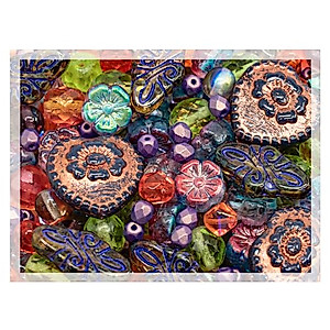 2.1oz (60 g) Mix of Unique Czech Bohemia Glass Pressed Beads, Crazy Purple Green Copper, Table Cut, Matte and Glossy, Faceted Fire Polish, Hand Made Set Kit BCV