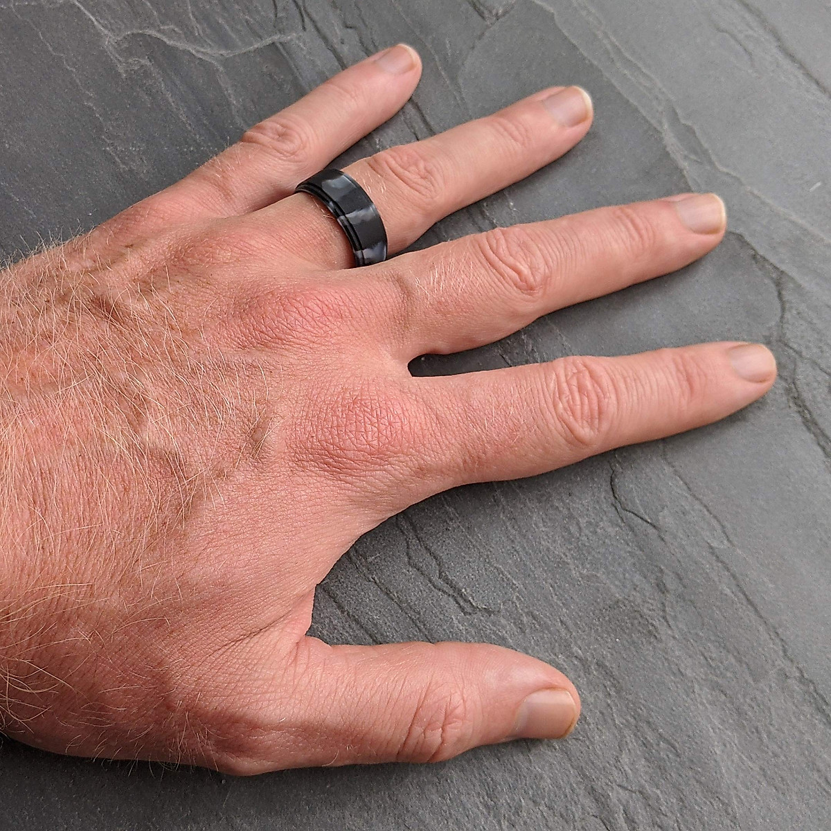 Knot Theory Black Marble Silicone Ring Men - Size 8 Step Edge 9mm Wide Rubber Wedding Band - Gym Workout Weight-Lift Ring