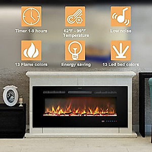Kentsky 72 inches Electric Fireplace Inserts, Recessed and Wall Mounted Fireplace Heater, Large Screen w/Thermostat, Remote & Touch Screen, Multicolor Flame, Timer, Logs & Crystal, 750W/1500W
