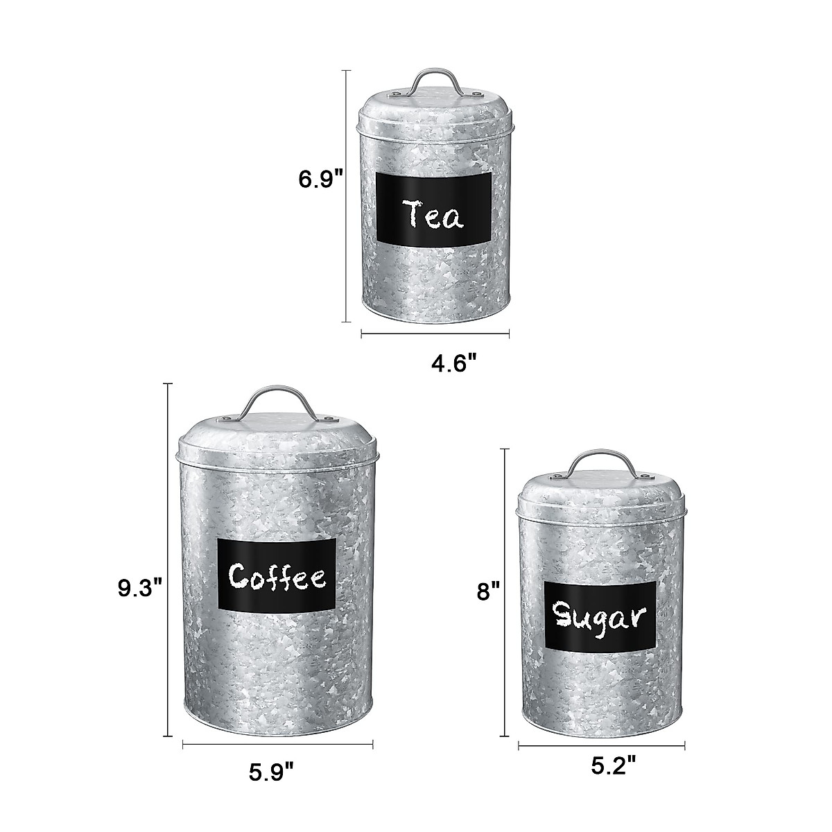 LF LIKEFAIR Farmhouse Kitchen Canisters Set of 3,Food Storage Containers for Home Kitchen, Tea, Herbs, Sugar, Salt, Coffee, Flour, Herbs (Silver)