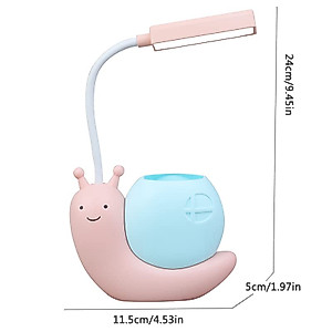 Cute Kids Lamp with Pen Holder,LED Desk Lamp for Child,Snail Shape USB Charging Student Learning Eye Protection Lamp with 360° Bendable Adjustable Neck Pink