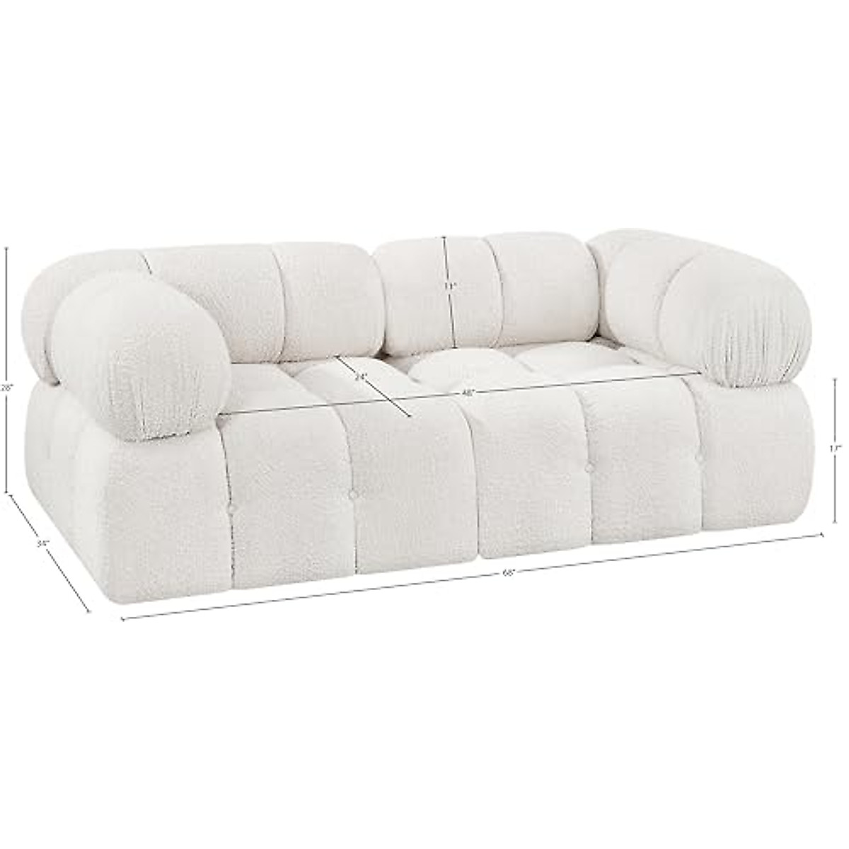 Meridian Furniture 611Cream-S68A Ames Collection Modern | Contemporary Modular Sofa with Rich Cream Boucle Fabric, Modular to Create Infinite Configurations, 68" W x 34" D x 28" H, Cream
