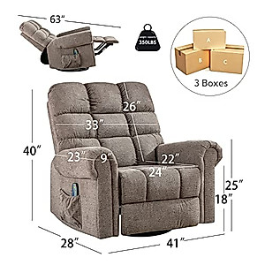 ANJ Oversized Rocker Recliner Chair with Massage and Heat, Manual Overstuffed Swivel Recliners for Big Man, Large Glider Rocking Reclining Chairs for Living Room, Camel