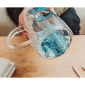 Disney Lilo & Stitch Ohana Means Family Confetti Glass Mug | Holds 15 Ounces