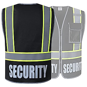 HATAUNKI Retro-Reflection Security Safety Vests Heavy Duty Black Mesh with 5 Pockets and Front Zipper Meet ANSI/ISEA 107-2015 (Black-22, 3X-Large)