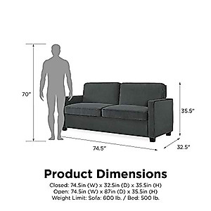 DHP Signature Sleep Casey Velvet Sofa with Memory Foam Mattress, Gray, Queen