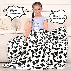 inhand Cow Print Blanket, Fuzzy Baby Girl Cow Print Throw Blankets for Couch, Kids Fleece Throw Blanket, Soft Warm Plush Cow Toddler Blanket for Boys, Flannel Throw Blankets for Children, 40''x60''