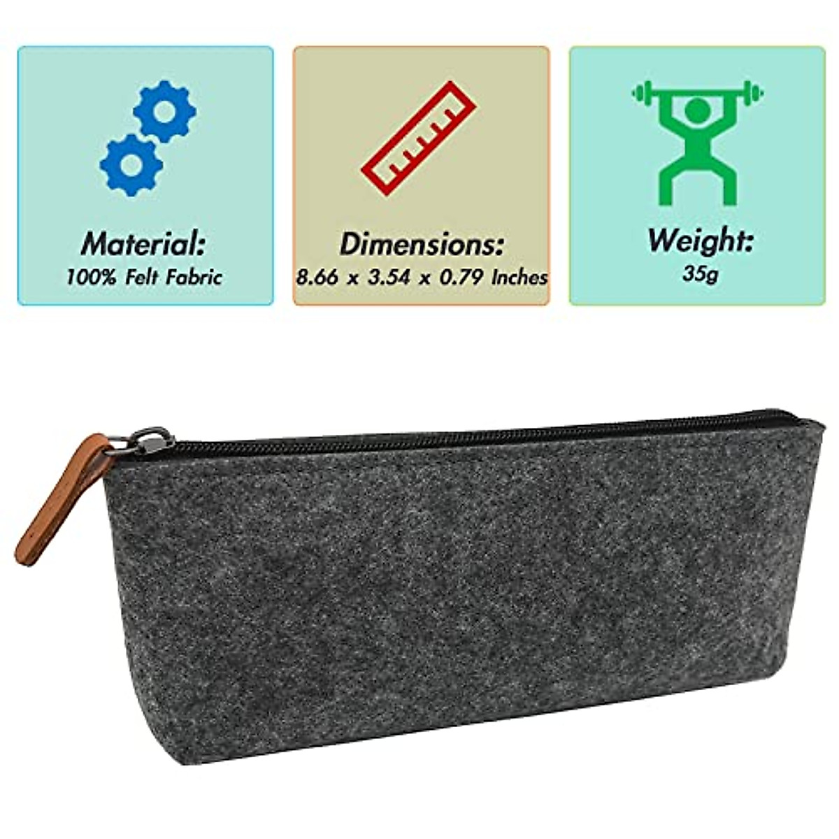 Suekiria Felt Pencil Case, 3-Pcs Pen Pouch, Small Pencil Bag with Zipper, Portable Stationery Holder, 8.6'' x 3.5'', Washable, Durable, Lightweight, High Capacity - Grey, Dark Grey