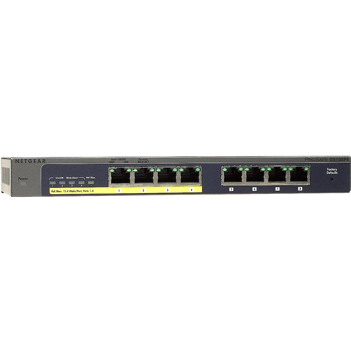 NETGEAR ProSAFE GS108PE 8-Port Gigabit Web Managed (Plus) PoE Switch 4 PoE Ports 45W (GS108PE-100NAS)