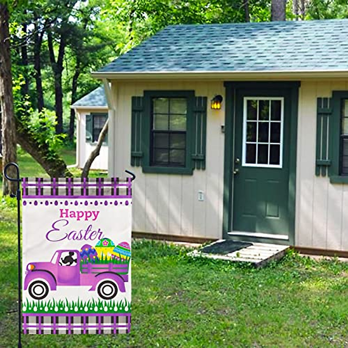 Waketree Happy Easter Garden Flag, Easter Yard Decorations Flag 12x18 Verticle Burlap Double Sided Decor for Home Outdoor/Outside Hanging