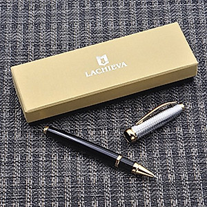 LACHIEVA LUX Elegant Metal Rollerball Pen with Germany Schneider TOP 850 Refill, Nice Pen Gift for Man (Black/Gold Color)