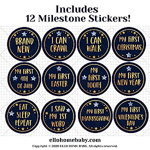 ELLO HOME BABY Milestone Blanket Boy, Blue Moon Month Tracker, First Year Calendar Monthly Growth Chart, Photo Prop Mat, Baby Boy Shower Gifts, I Love You to the Moon and Back Nursery, (Minky 60"x40")