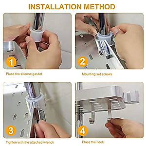 Aluminium Shower Shelf for Shower Rail Shower Caddy Shelves No Drilling Shower Rack,Shower Holder with 4 Hooks Holder and Guardrail Stand for Soap Shampoo Conditioner Organizer,for 19mm - 25mm Rail