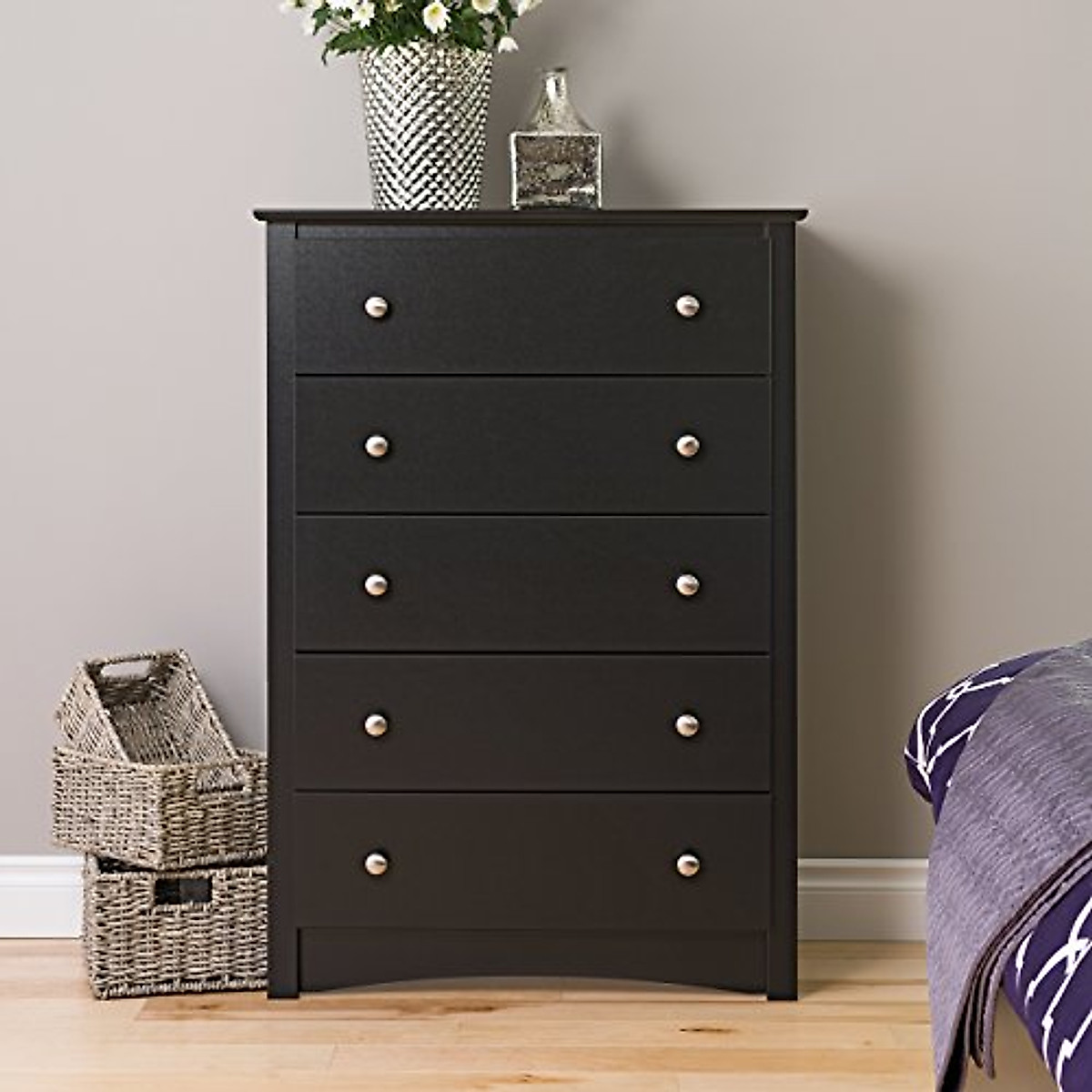 Prepac Sonoma 5-Drawer Chest for Bedroom, 16" D x 31.5" W x 45.25" H, Black