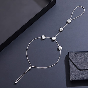 Aprilery Hand Chain Ring Bracelet, Fashion Silver AAA CZ Crystal Adjustable Slave Hand Chain Ring Bracelet Boho Hand Jewelry for Women(Style 3)