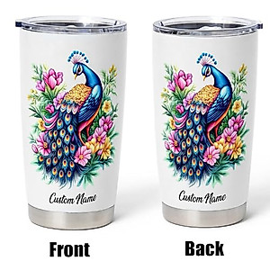 Peacock Gifts, Personalized Tumbler with Peacock Animal’s Name – Custom Cup for Animal Lovers, Gift for Women, Men, Boys, Girls, Gift for Birthdays & Christmas, 20oz Steel Coffee Cup Z94dMV