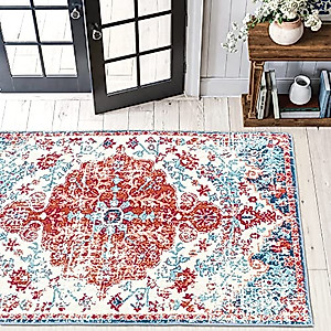 EARTHALL Boho Rug 3x5 Washable Persian Distressed Tribal Entry Throw Area Rug Faux Wool Soft Fuzzy Kitchen Rugs Non-Slip Low-Pile Indoor Accent Rug for Dining Table Living Room