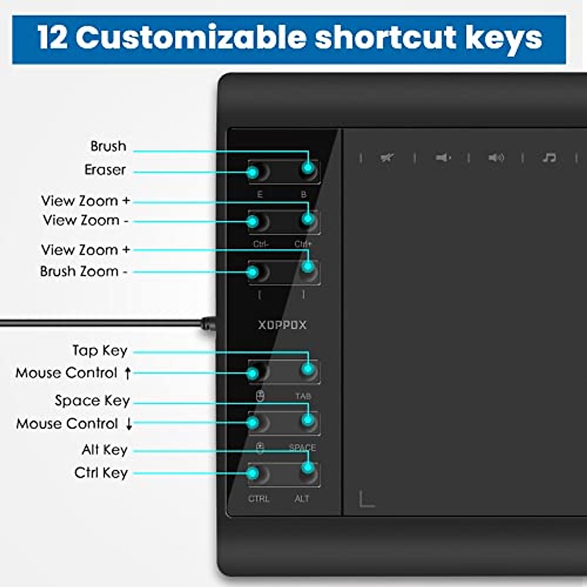 XOPPOX Graphics Drawing Tablet 10 x 6 Inch Large Active Area with 8192 Levels Battery-Free Pen and 12 Hot Keys, Compatible with PC/Mac/Android OS for Painting, Design & Online Teaching