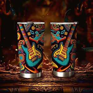 20oz Hippie Electric Guitar, Guitarist, Musician Gifts, Coffee Thermos for Men, Women, Stainless Steel Double Wall Vacuum Insulated Coffee Mug, Travel Cup with Lid